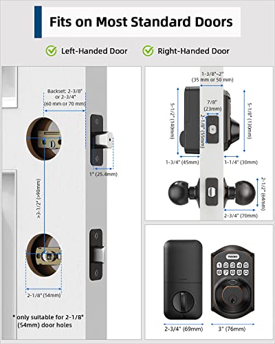 TEEHO TE002K Fingerprint Door Lock Set - Keyless Entry Door Lock with Handle - Door Knob with Keypad Deadbolt - Smart Locks for Front Door - Auto Lock - No Need App - Easy Installation - Bronze