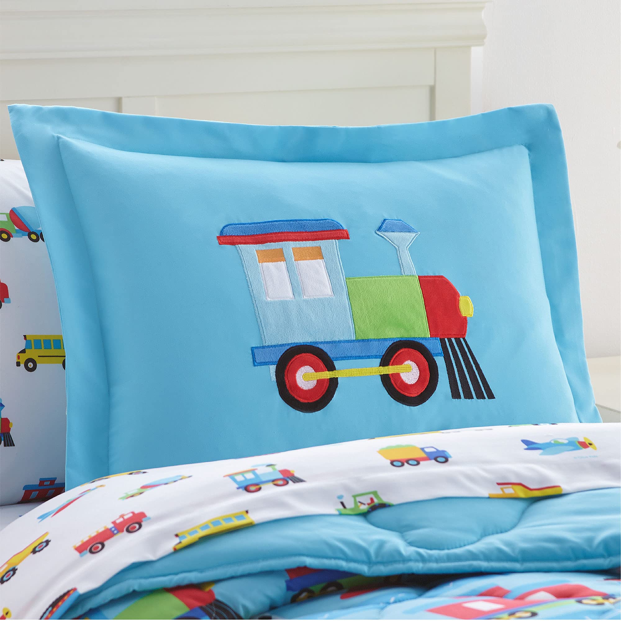 Wildkin Kids 5 Pc Twin Bed In A Bag for Boys and Girls, Microfiber Bedding Set Includes Comforter, Flat Sheet, Fitted Sheet, One Pillow Case and One Sham (Trains, Planes, and Trucks)