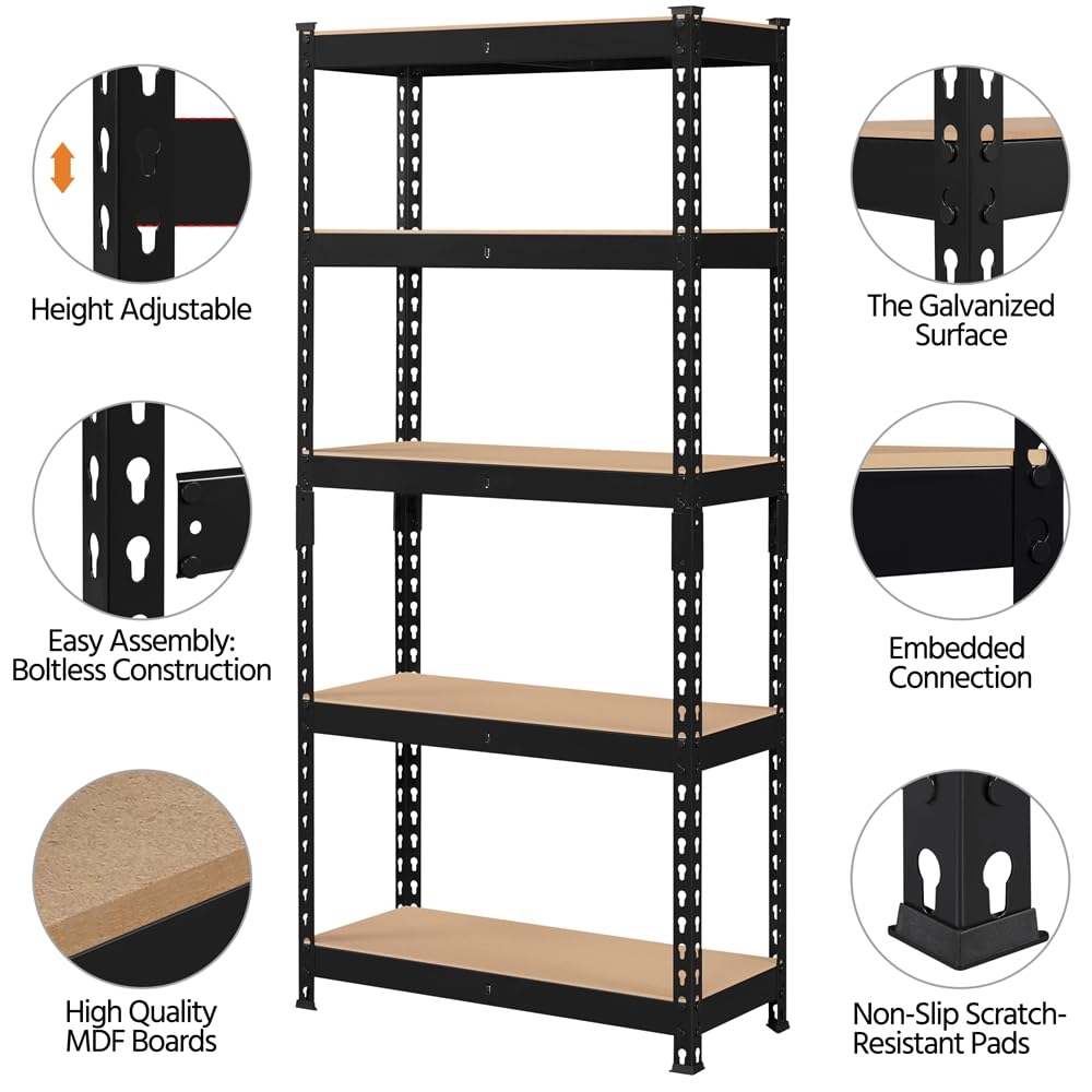TTUDUSDP 5-Shelf Boltless & Adjustable Steel Storage Shelf Unit, Black, Holds up to 330 lb Per Shelf, 3 Pack