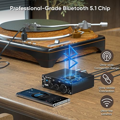 Saiyin Mini Bluetooth Amplifier Home Audio for Speakers, 2ร80W 2.1 Channel Digital Class D Integrated Amp with 24-Bit 192kHz DAC and Optical Coaxial AUX Headphone Line Out Jack