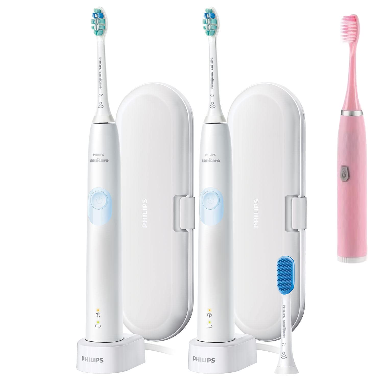 Philips Sonicare ProtectiveClean 4300 Rechargeable Electric Power Toothbrush, 2 Pack - White + White - Up to 2 Weeks Operating time - HX6402/85 - BROAG Random Color Electric Toothbrush