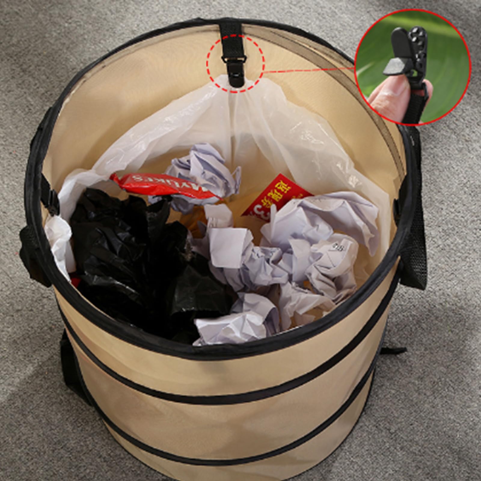 QUETHEDS Folding Trash Can Camping Garbage Bin Home Toy Clothing Storage Container Round Bucket Camping Container Easy to Install