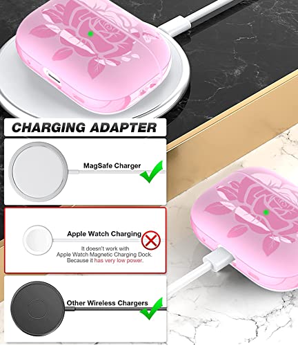ROMSEA for AirPods Pro 2nd Generation Case Cover 2022, Rose Engraved Bling Floral Replacement Charging Case Cover for Women Shock-Absorbing Protective Case with Lanyard [Front LED Visible],Pink