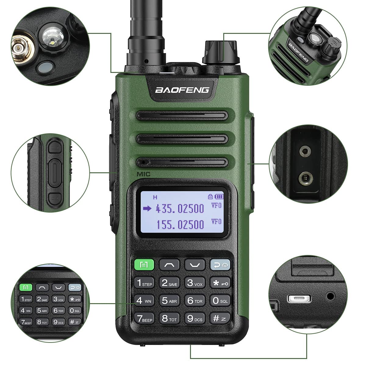 Ham Radio Baofeng TP-8R Two Way Radio Handheld Long Range Type -C Charging Dual Band Rechargeable Walkie Talkie with Tactical Antenna,Speaker Mic and Programming Cable Complete Kit
