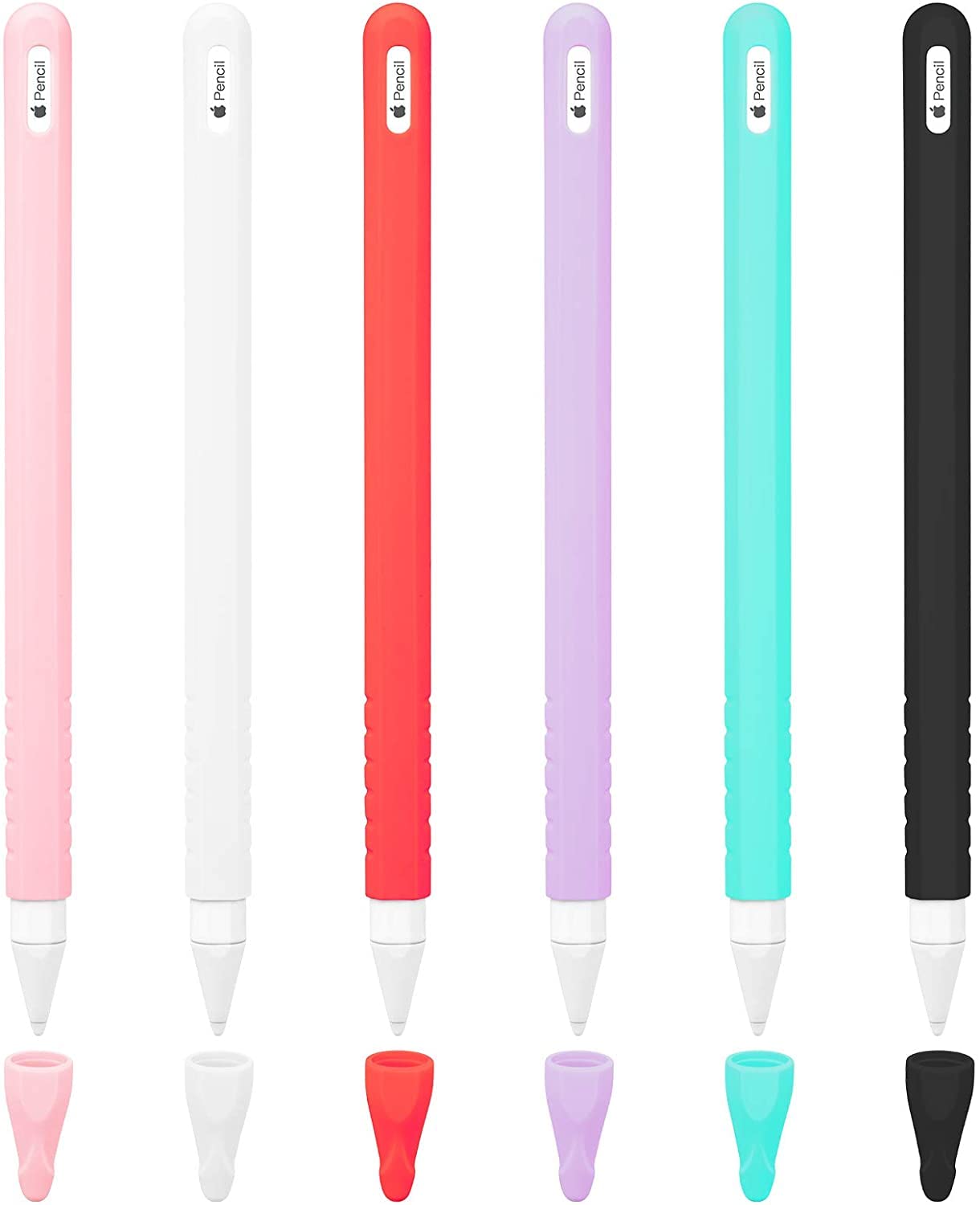 MITERV for Apple Pencil Case Silicone Protective Skin Cover Sleeve Compatible with Apple Pencil 2nd Generation iPad Pro 11 12.9 inch 6 Pack Black/Pink/Red/Mint Green/Light Purple/White
