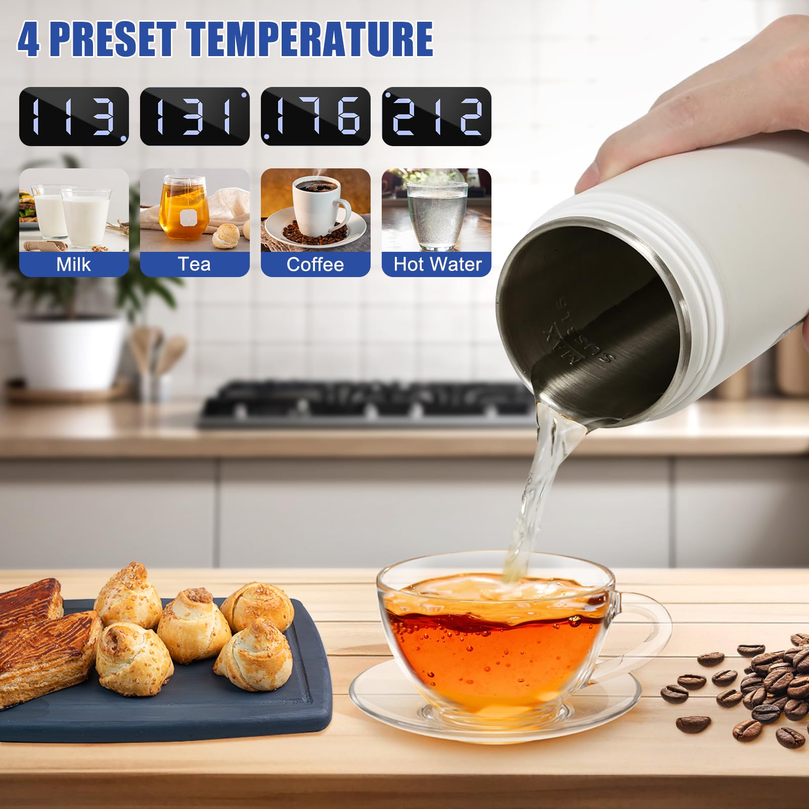 Travel Electric Kettle Portable Kettle for Hot Water Small Mini Tea Coffee Kettle Water Boiler, Water Heater with Handy Cup Bag & Brush, 4 Temperature Control & LCD Display