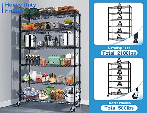 Shelves for Storage 2100LBS Capacity Wire Shelving Unit with 6 Tier Adjustable Shelf, 48" ×18" ×82" Heavy Duty Commercial Kitchen Metal Shelving for Restuarant, Pantry, Garage, Basement, Home Storage