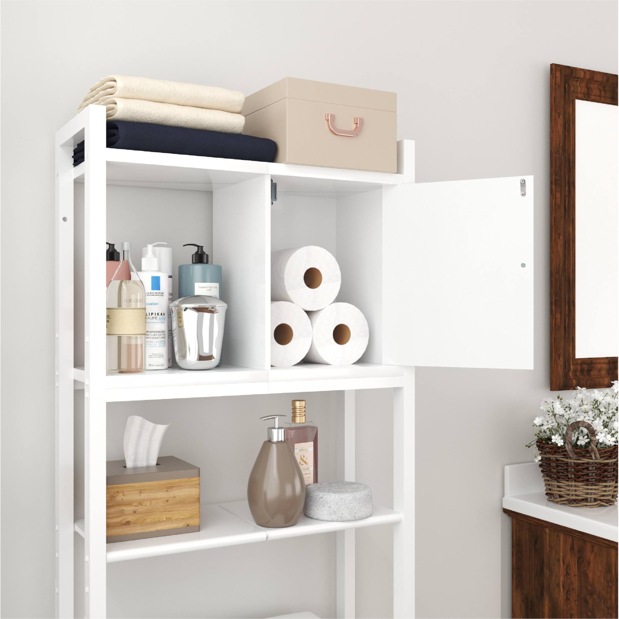 Over The Toilet Storage, 3 Tier Bathroom Organizer, Storage for Free Standing Wood Cabinet, Multifunctional Above Toilet Storage,White