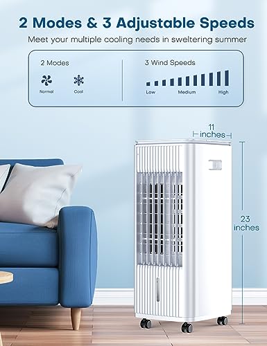 TEMEIKE 3-IN-1 Evaporative Air Cooler, Swamp Cooler Air Conditioner Portable for 1 Room w/Remote, 3 Speeds & 2 Modes, 70° Oscillation & 7H Timer, Windowless Evaporative Cooler for Indoor Office Home