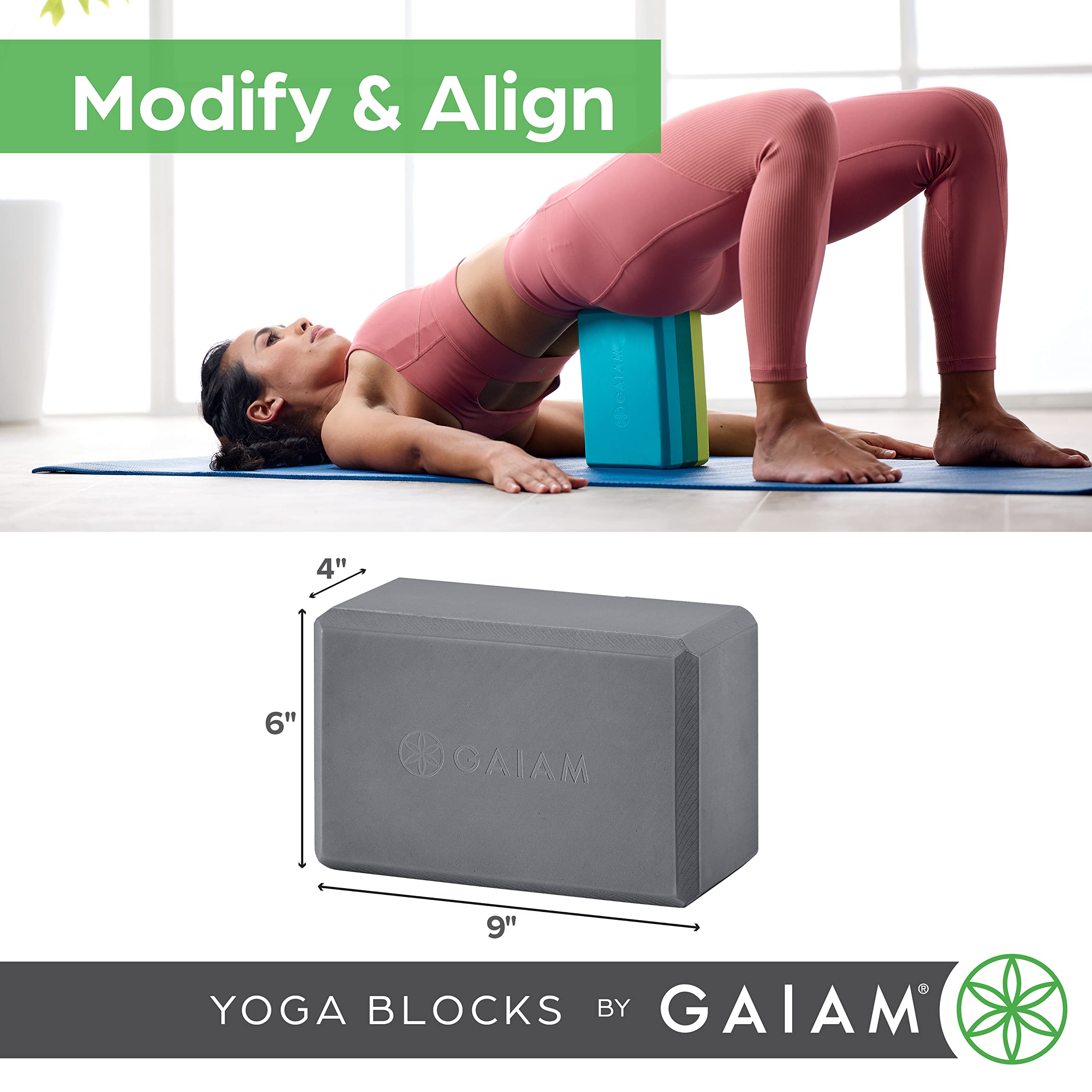 Gaiam Yoga Block - Supportive Latex-Free Eva Foam - Soft Non-Slip Surface with Beveled Edges for Yoga, Pilates, Meditation - Yoga Accessories for Stability, Balance, Deepen Stretches (Cool Mint)