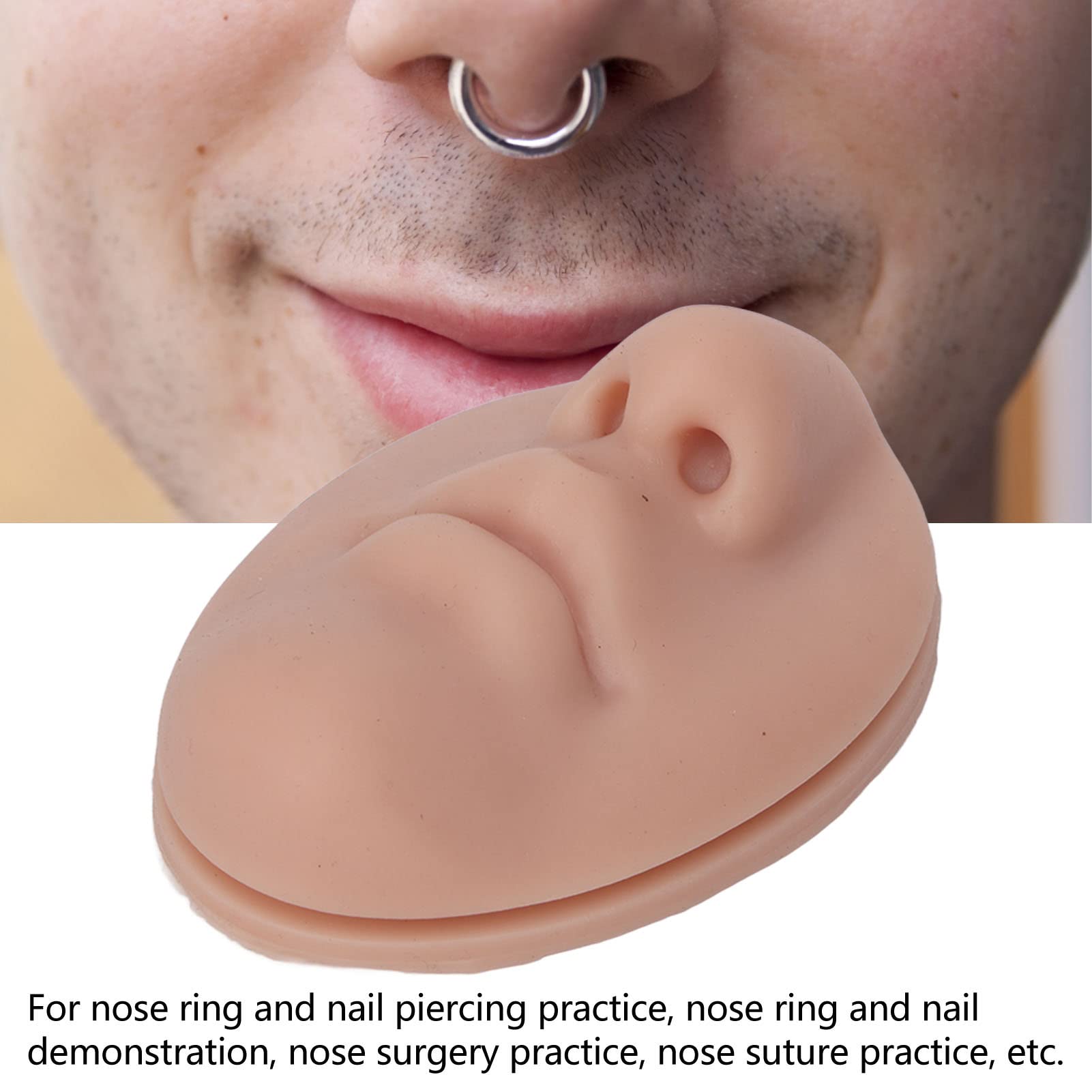 Piercing Practice Model, Reusable Flexible Elastic Silicone Nose Model for School (Medium Skin Color)