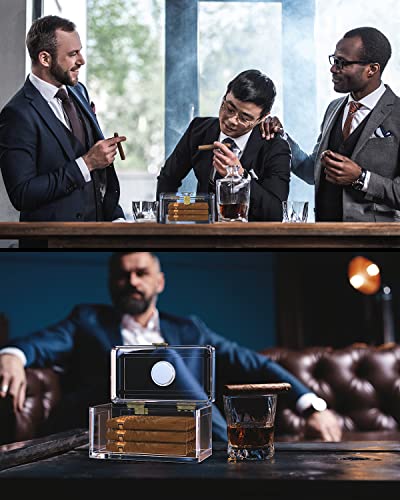 TISFA Acrylic Cigar Humidor with Humidifier and Hygrometer, Desktop Cigar Case Box That can Hold About 15-20 Cigars (S)