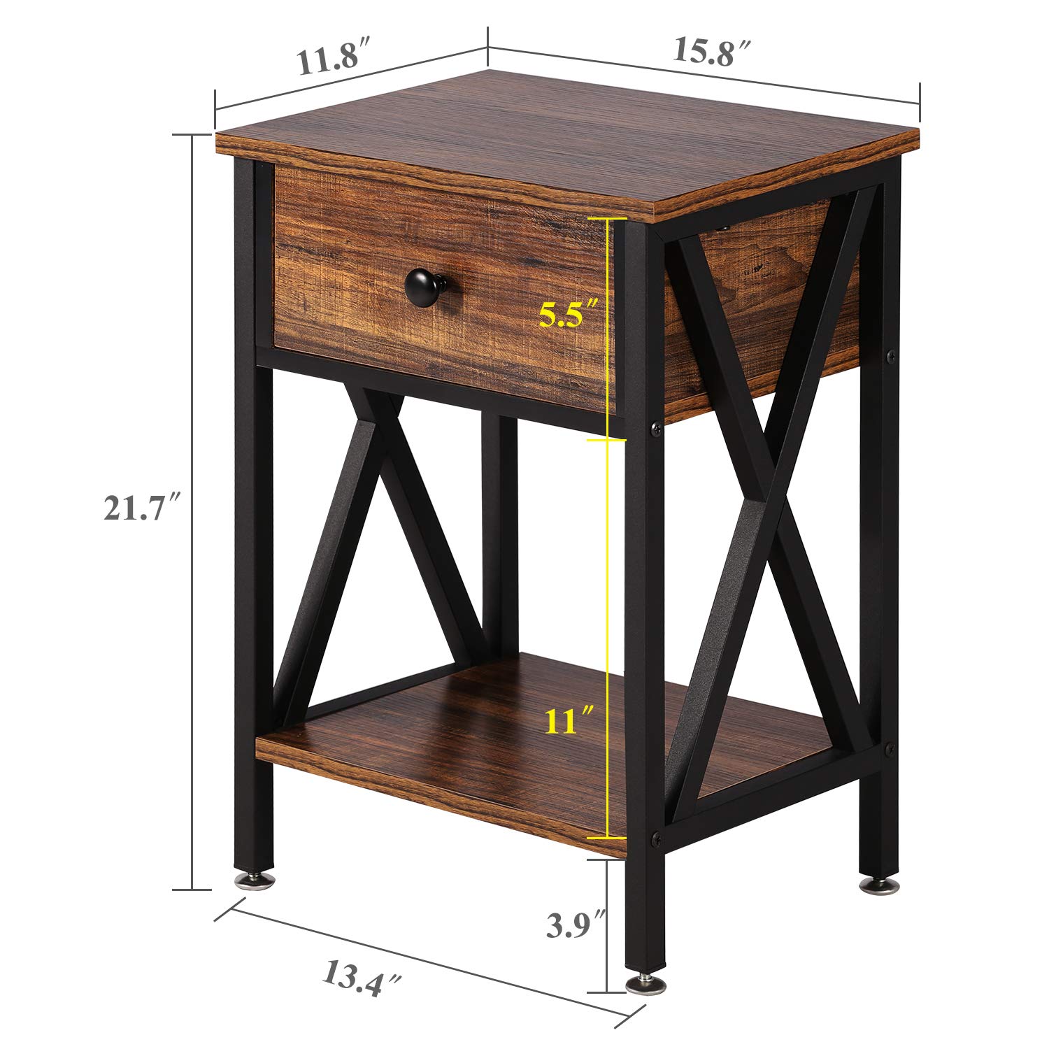 VECELO Nightstands, Modern End Side Tables,Night Stand Set of 2 with Drawer &Storage Shelf for Bedroom Living Room Lounge