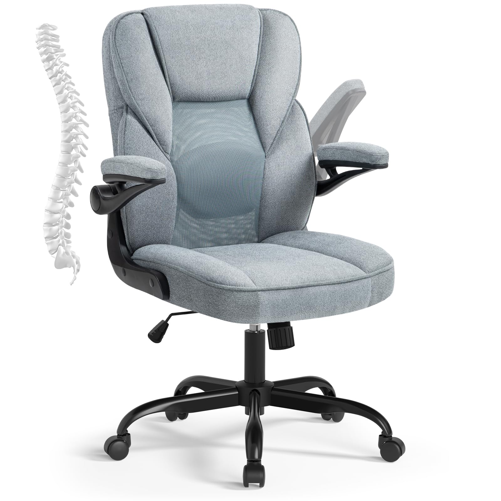 SEATZONE Ergonomic Home Desk Office Chair with Armrests and Wheels, Comfortable Swivel Task Executive Computer Chair, Velvet Fabric for Adults and Teens,Gray
