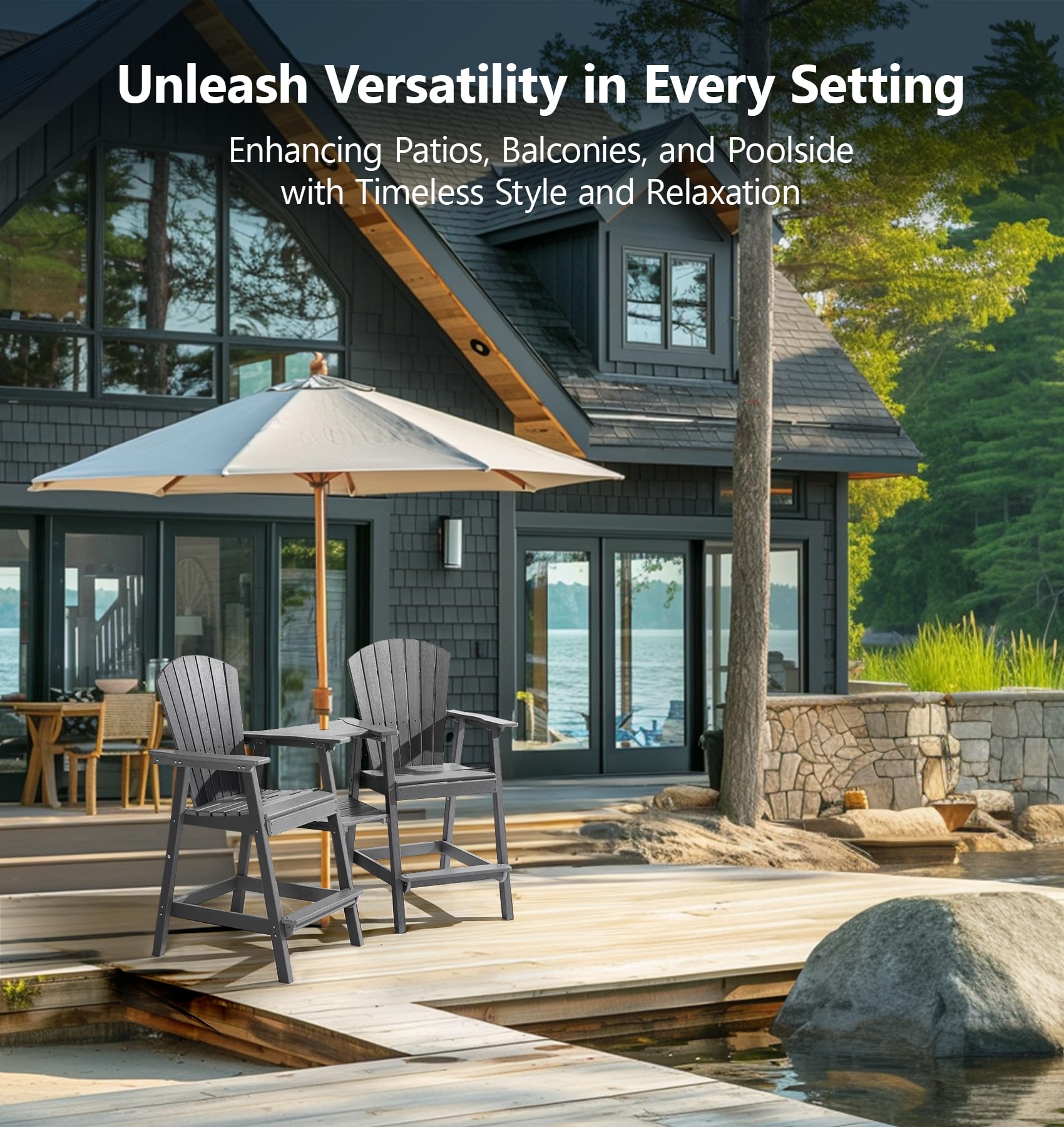 PASAMIC Tall Adirondack Chair Set of 2 with Removable Double Connecting Trays