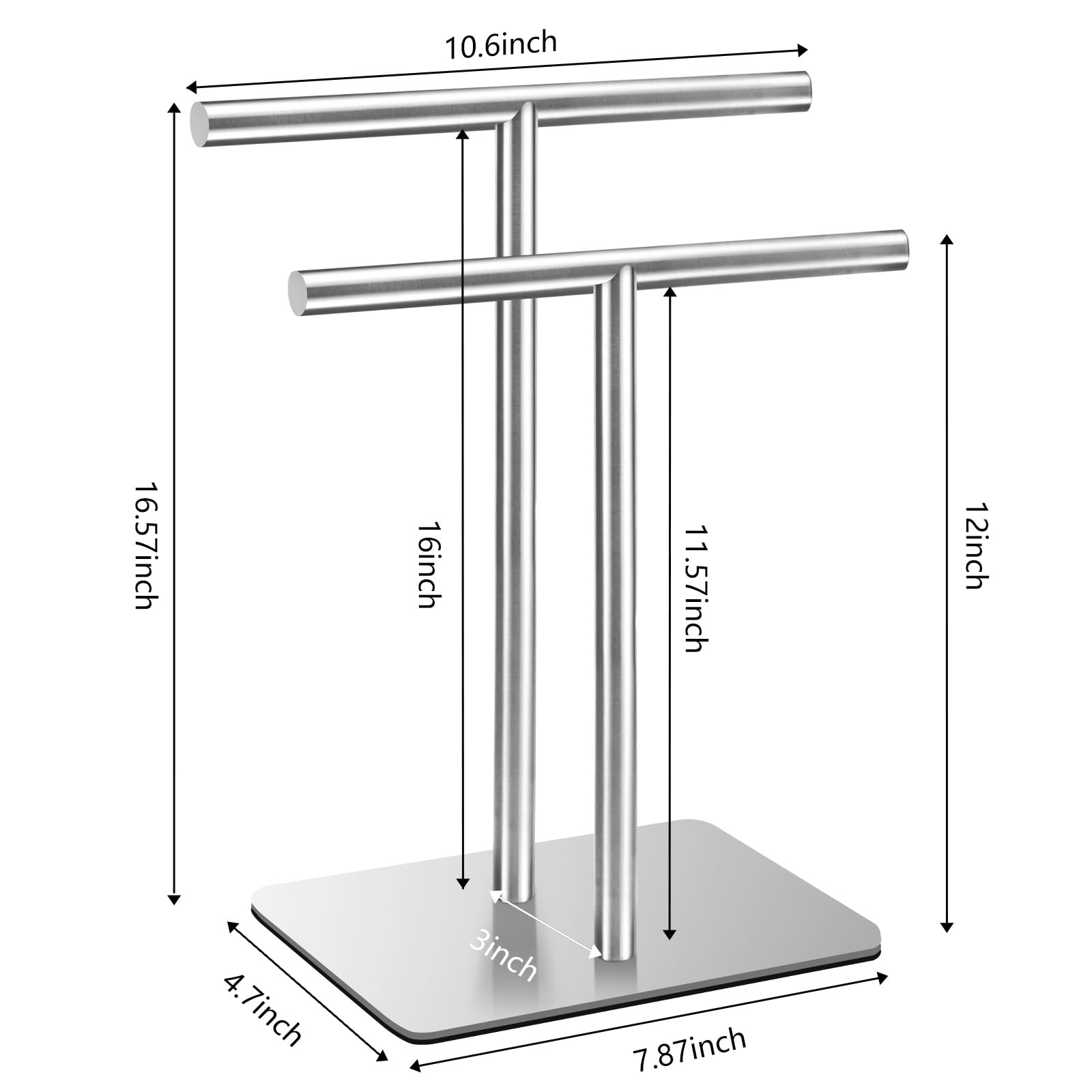 Square T-Shape Hand Towel Holder 2-Tier - Standing Hand Towel Rack for Bathroom or Kitchen Countertops, with SUS304 Stainless Steel Brushed Finish,Minimalist Style