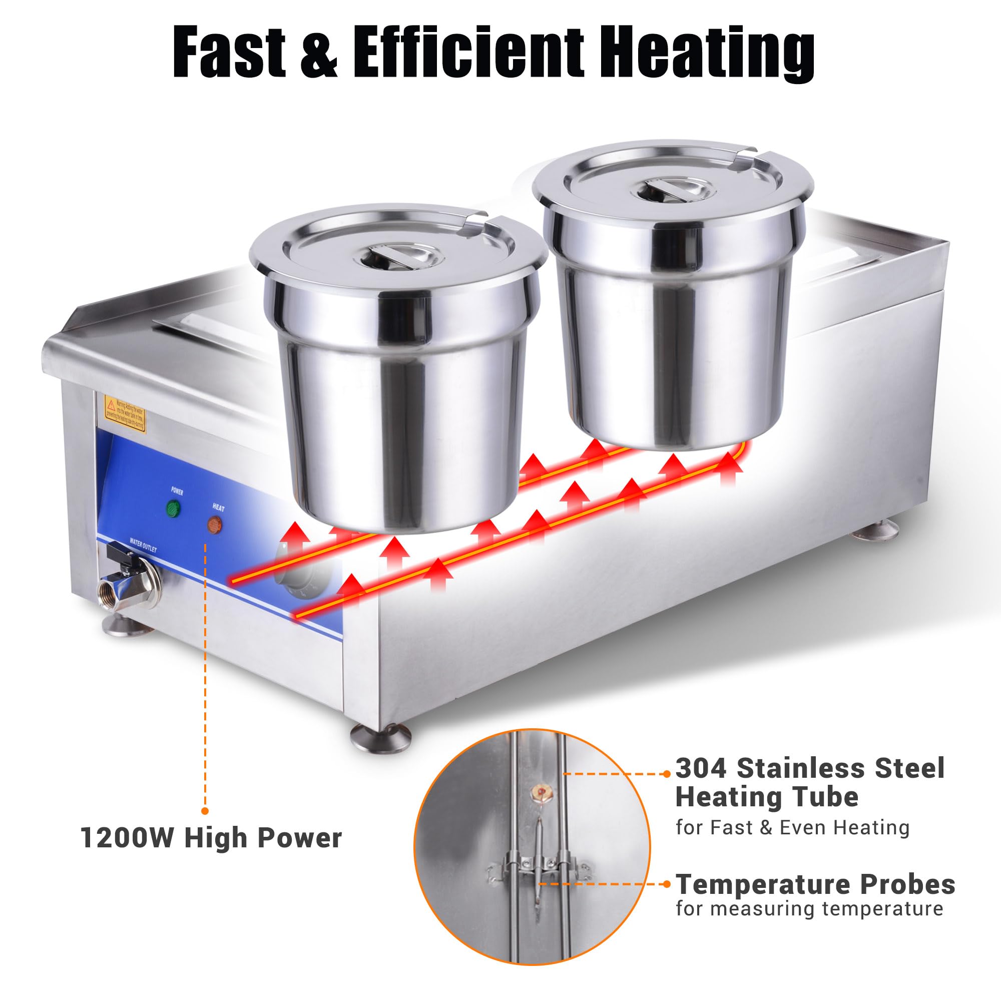 Yescom 1200W Commercial Chili Cheese Food Warmer Dual 7L Pots Stainless Steel Soup Countertop Steam Restaurant Buffet