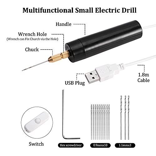 Mini Hand Drill for Arts and Crafts,Mini Electric Drill Set 0.7-1.2 mm Pin Vise Hand Drill with Drill Bits and Wrench DIY Jewelry Pendant Crafts Making