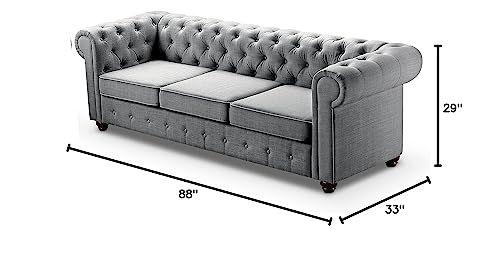 Rosevera Genevieve Upholstered Fine Polyester Collection Tufted Loveseat Couch, Contemporary Chesterfield Armrest,Sectional Sofa for Living Room Apartment, 3SEAT, Linen Gray 3SEAT