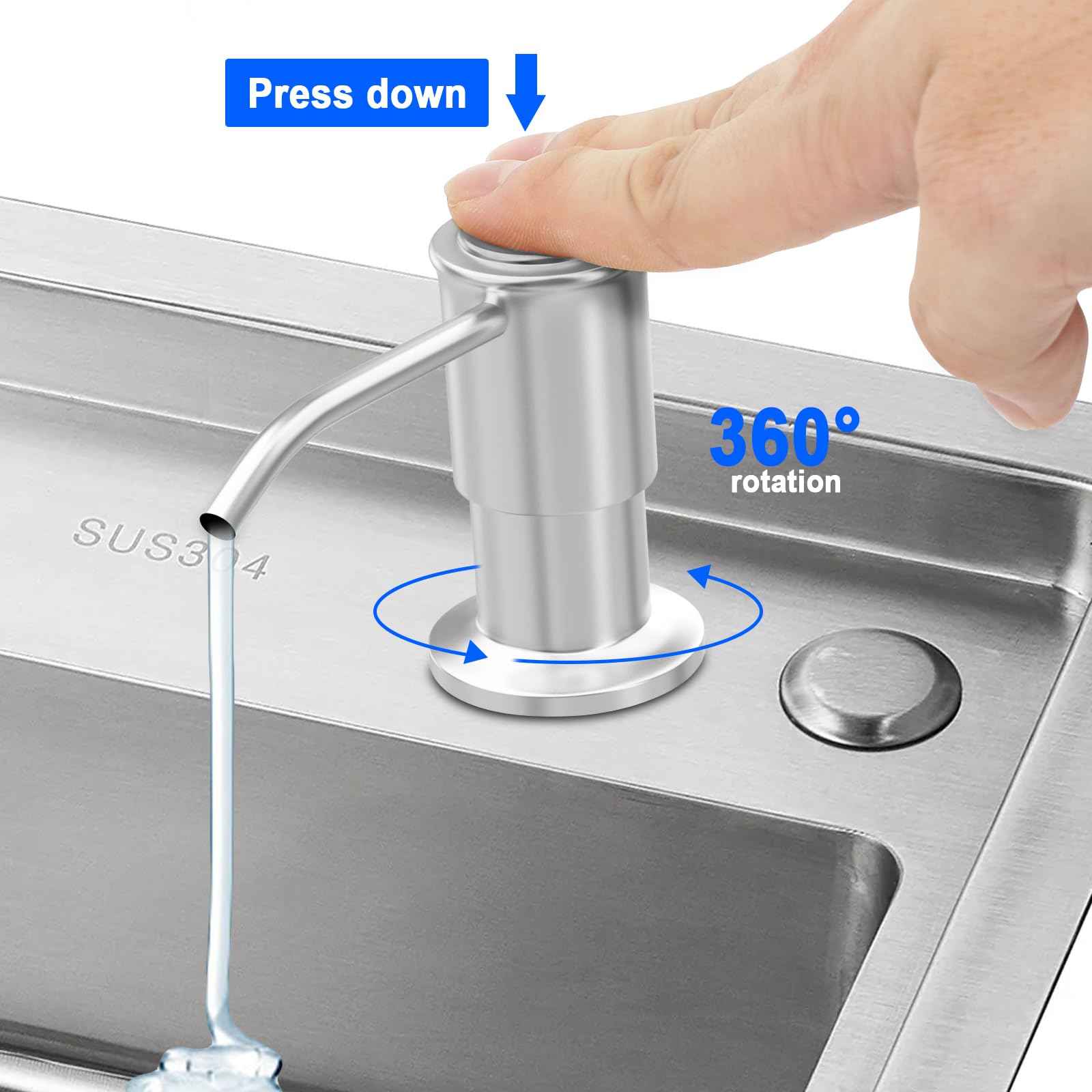 Soap Dispenser for Kitchen Sink, Kitchen Sink Soap Dispenser Pump, Refill from The Top, Sink Soap Dispenser with 17OZ Large Liquid Bottle, Brushed Nickel (2 Scrub Sponges)