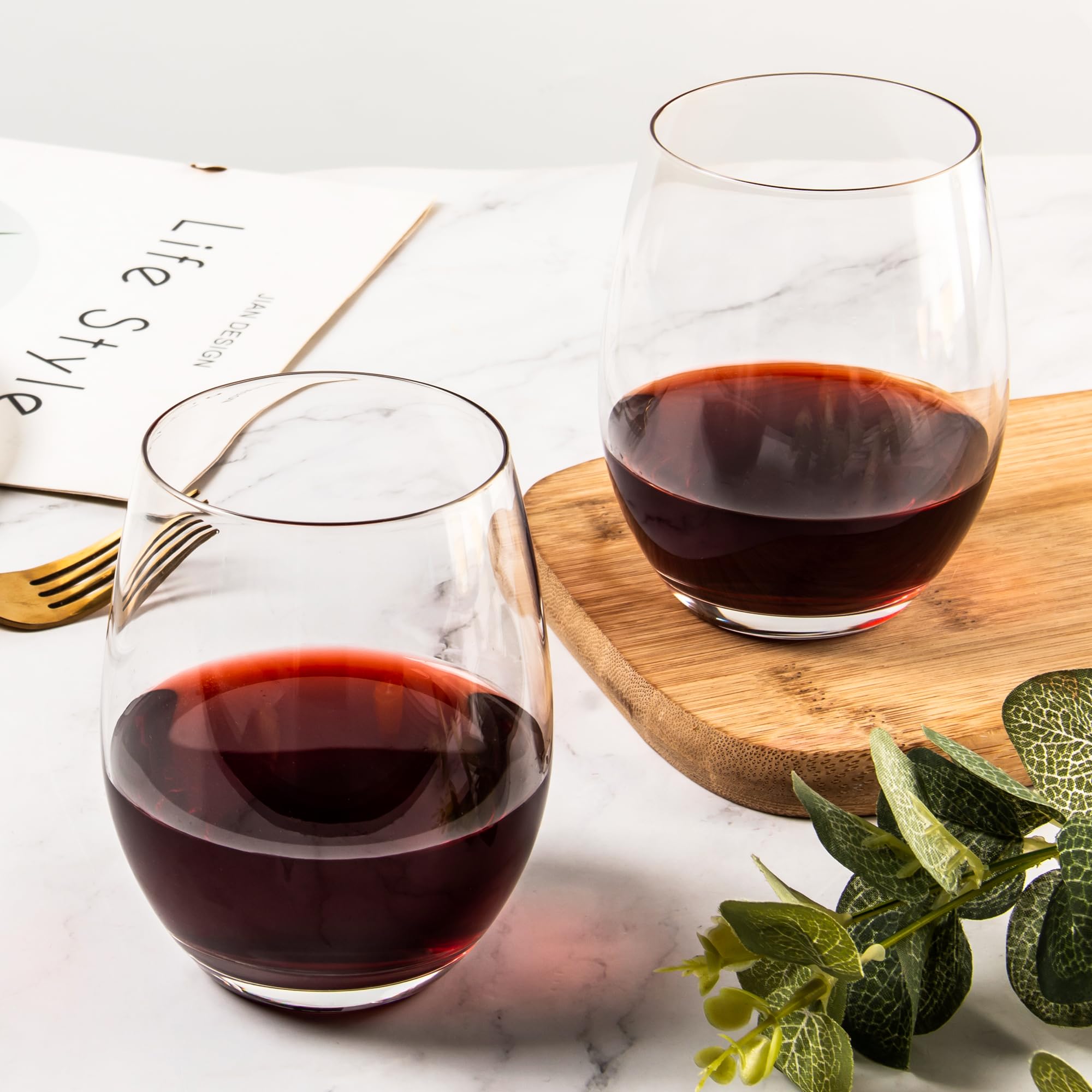 Stemless Wine Glasses, 15 oz Stemless Glasses Set of 12 for Red or White Wine, Stemless Glassware, No Stem Wine Glasses, Drinking Glasses, Clear