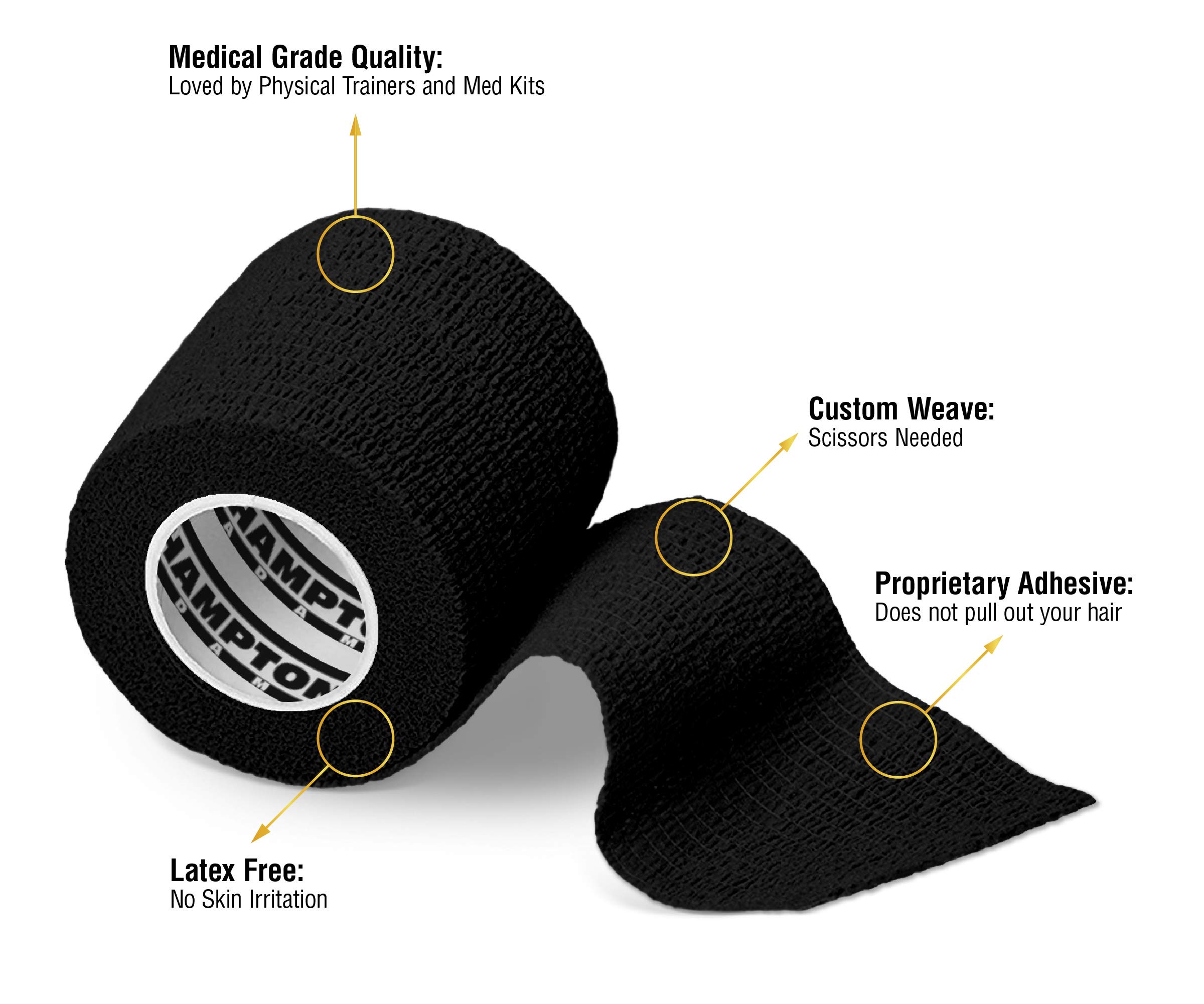 Hampton Adams (14-Pack) 2โ x 5 Yards | Black Self Adhesive Bandage Wrap for People & Pets