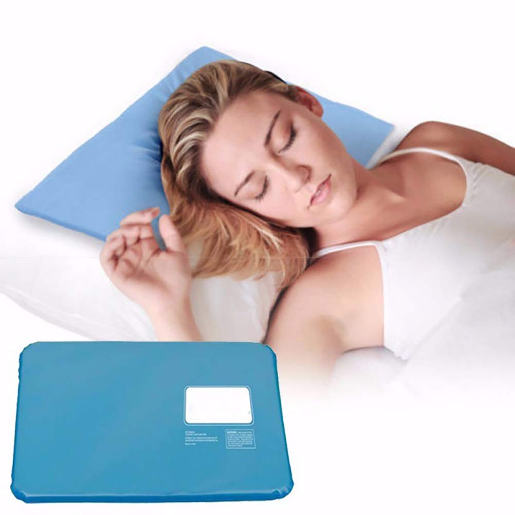 Summer Cooling Pillow Multi Functional Cool Pad Breathable Health Ice Pad for Home Office Car Travel Flocking PVC Blue (Sky-Blue)