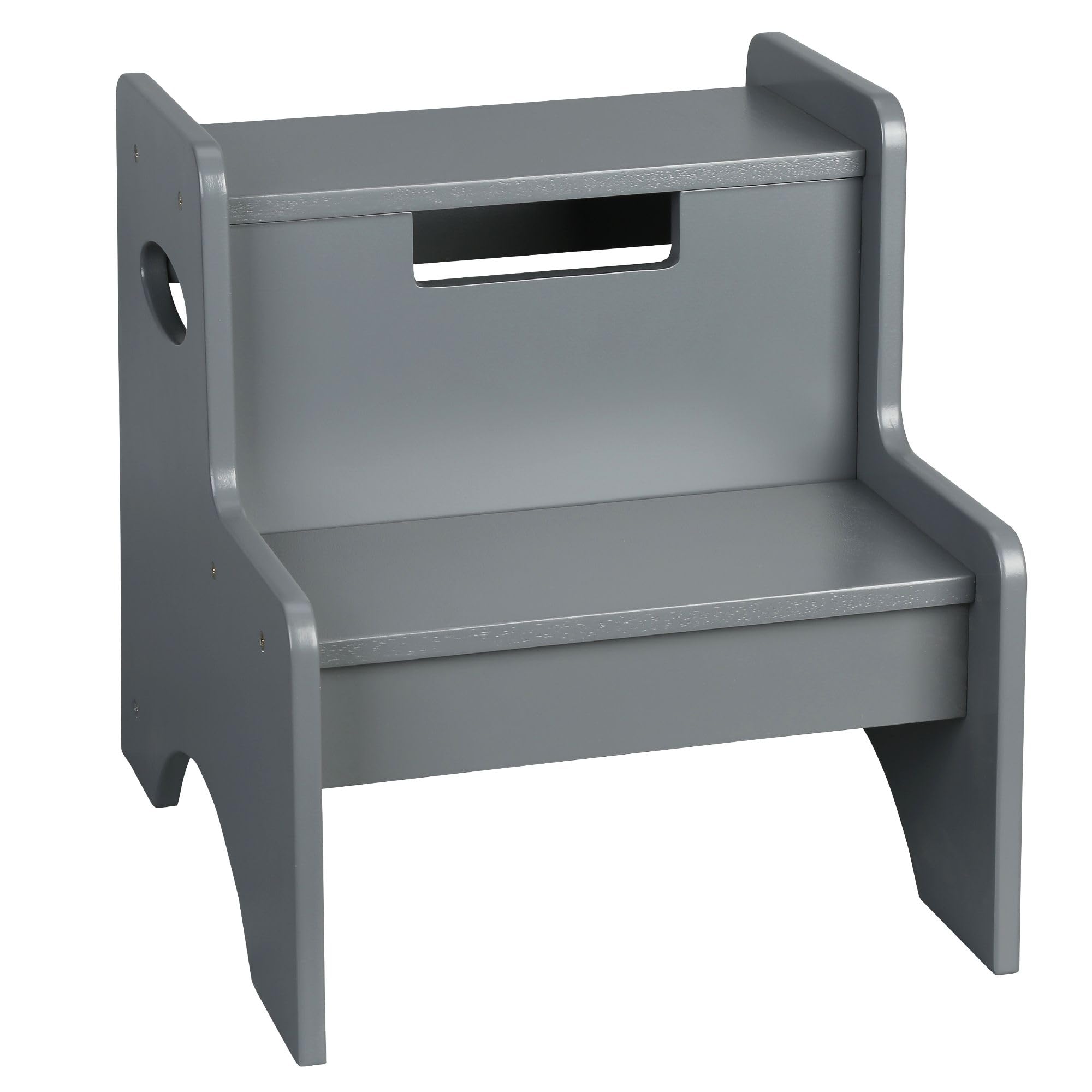 Wildkin Wooden Two-Step Stool for Kids and Adults, Perfect Kitchen Step Stool or Bathroom Potty Stool, Kids Stepping Stool Features Two Convenient Carrying Handles, Ideal for Home Use (Gray)