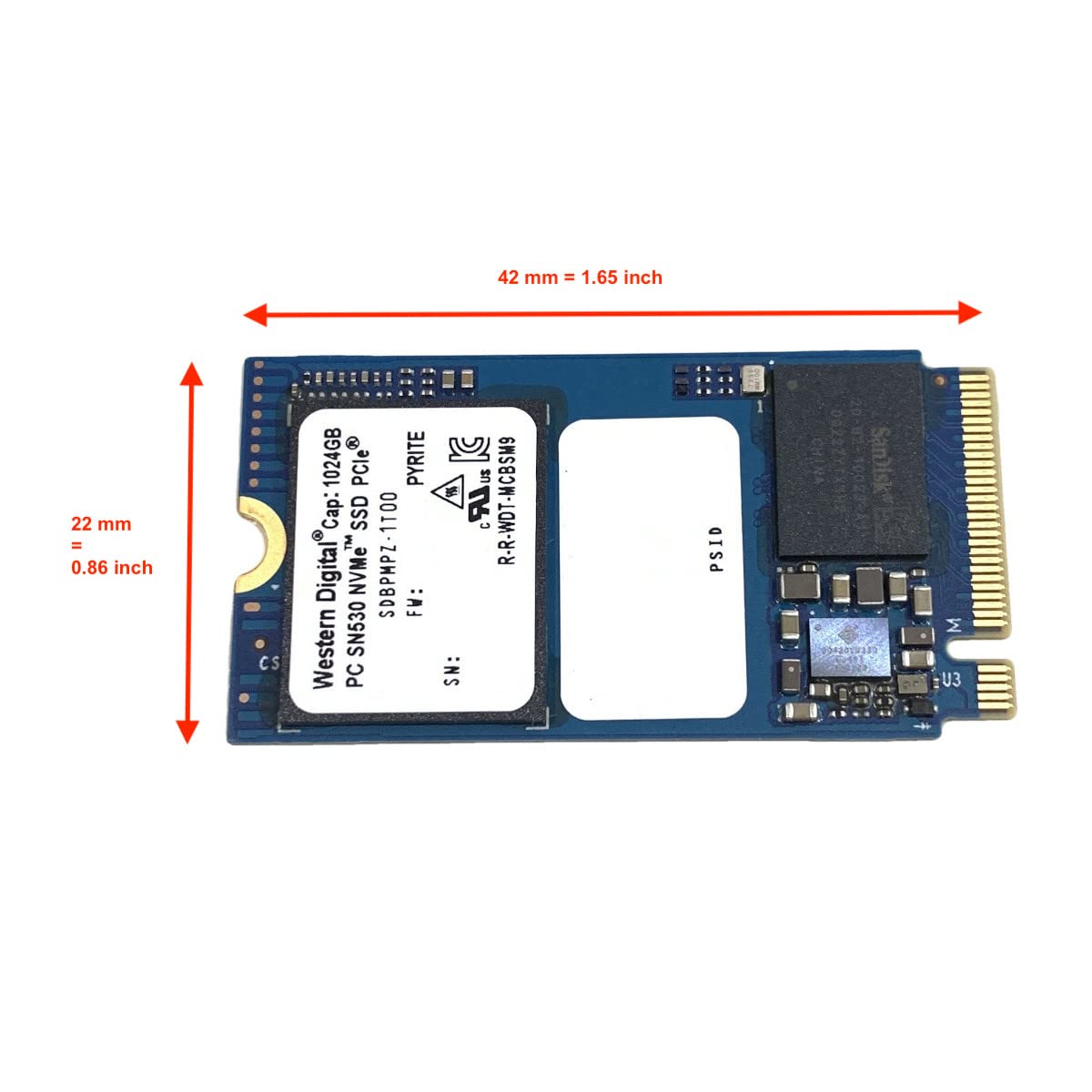 Western Digital 1TB SSD PC SN530 1024GB M.2 2242 42mm SDBPMPZ-1T00 NVMe PCIe Gen3 x4 Solid State Drive for Dell HP Lenovo