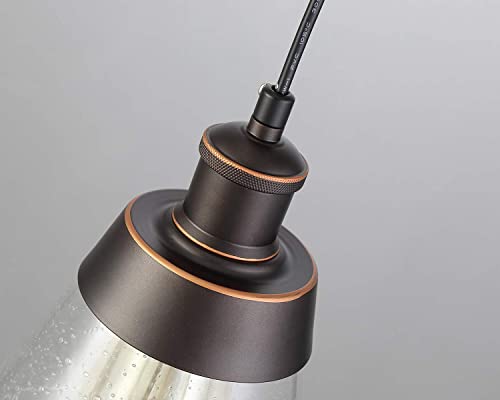 Fivess Lighting Rustic Glass Plug in Pendant Light with 15ft Cord, On/Off Switch, Handblown Clear Seeded Mini Hanging Fixture for Kitchen Island Sink Bar Farmhouse, Oil Rubbed Bronze (FSS3203-1P)