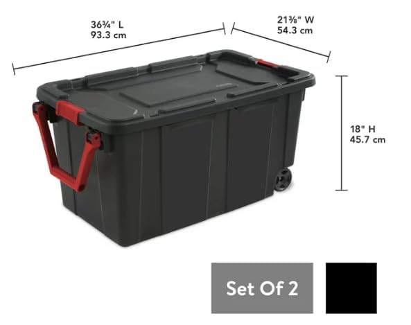 Set of 2 Black 40 Gallon Industrial Tote Plastic Bins with Wheels - Convenient Storage Solution