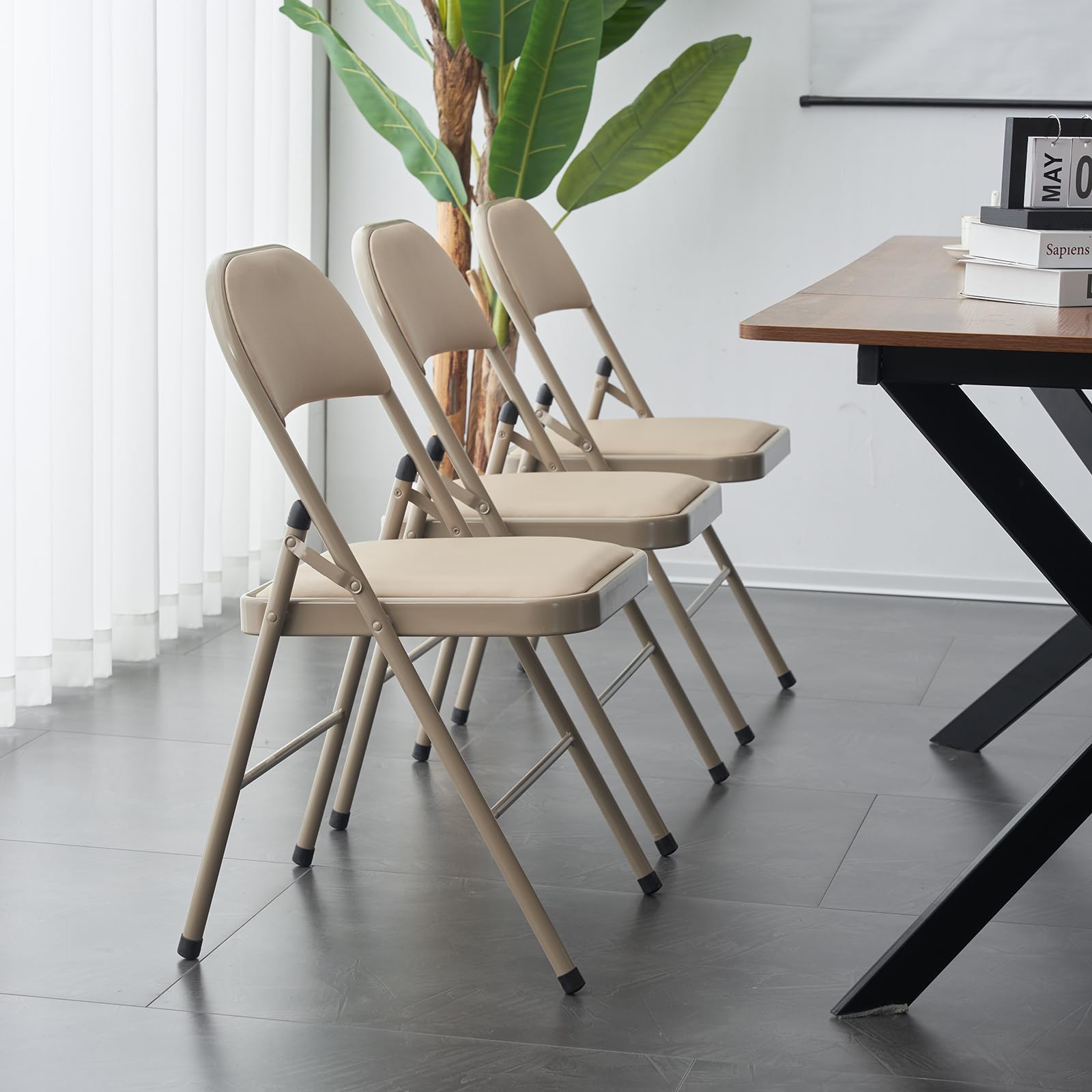 GAJUST Venue Victory Iron & PVC Light Brown Chairs, Set of 4