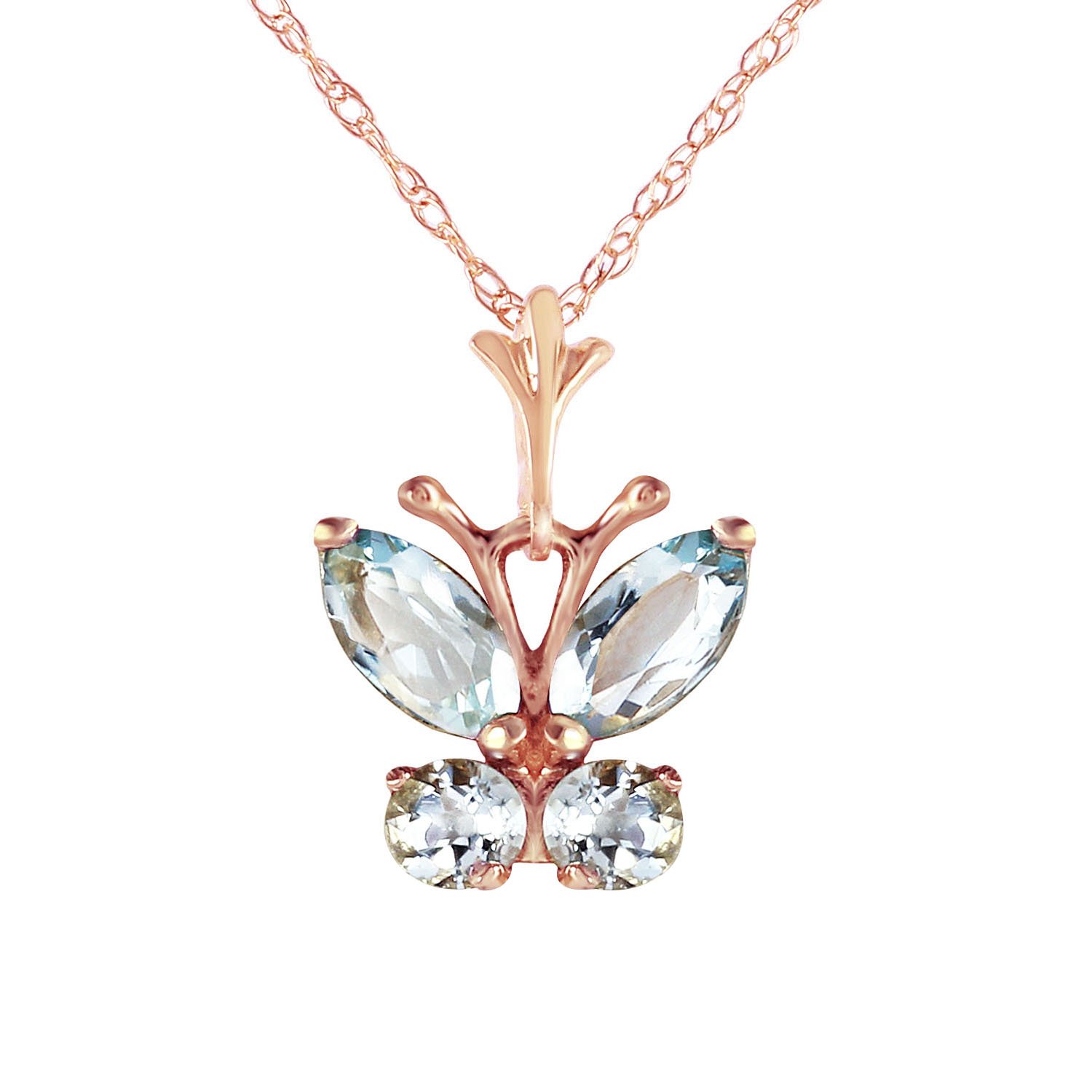 Galaxy Gold GG 0.68 Carat 14k 18" Solid Rose Gold Necklace with Natural Aquamarine Butterfly Pendant