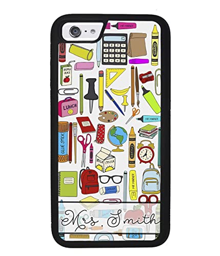 Teacher School Supplies Personalized Apple iPhone Black Rubber Phone Case Compatible with iPhone 14 Pro Max, Pro, Max, iPhone 13 Pro Max Mini, 12 Pro Max Mini, 11 Pro Max X XS Max XR 8 7 Plus