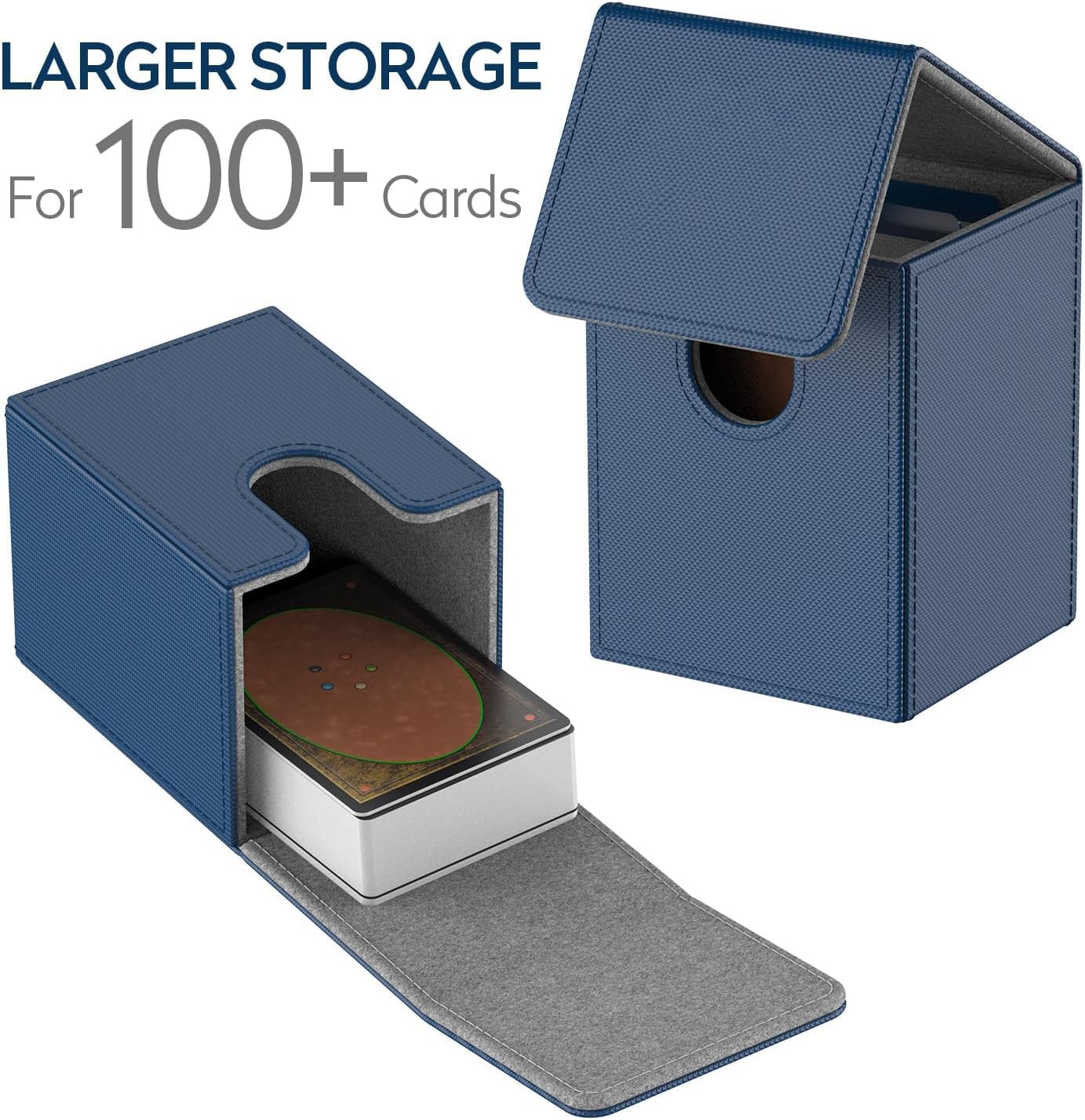 MIXPOET Deck Box compatible with MTG Cards, Trading Card Case with 2 Dividers per Holder, Large Size for 100+ Cards (Whirlpool-Blue)
