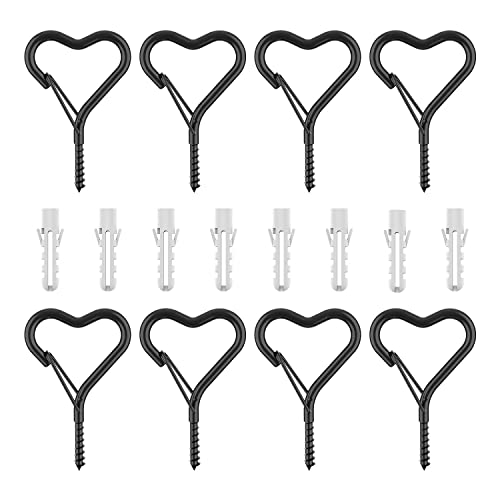 sovunis 8 Pack Q-Hanger, Screw Hooks for Hanging Outdoor Lights, Q Hanger Hooks with Safety Buckle, Windproof Screw Hooks for Hanging Plants Christmas Lights, Cup Eye Hooks [Heart Shape]