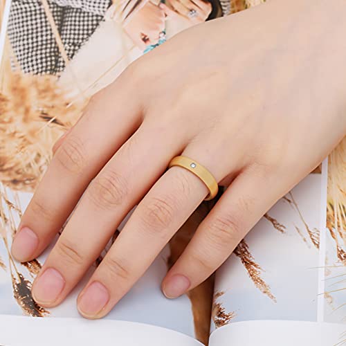 GALANI Gold Cubic Zircon Ring for Women 4mm Dome Tungsten Jewelry Ring for Wedding Engagement Promise Propose Size 8