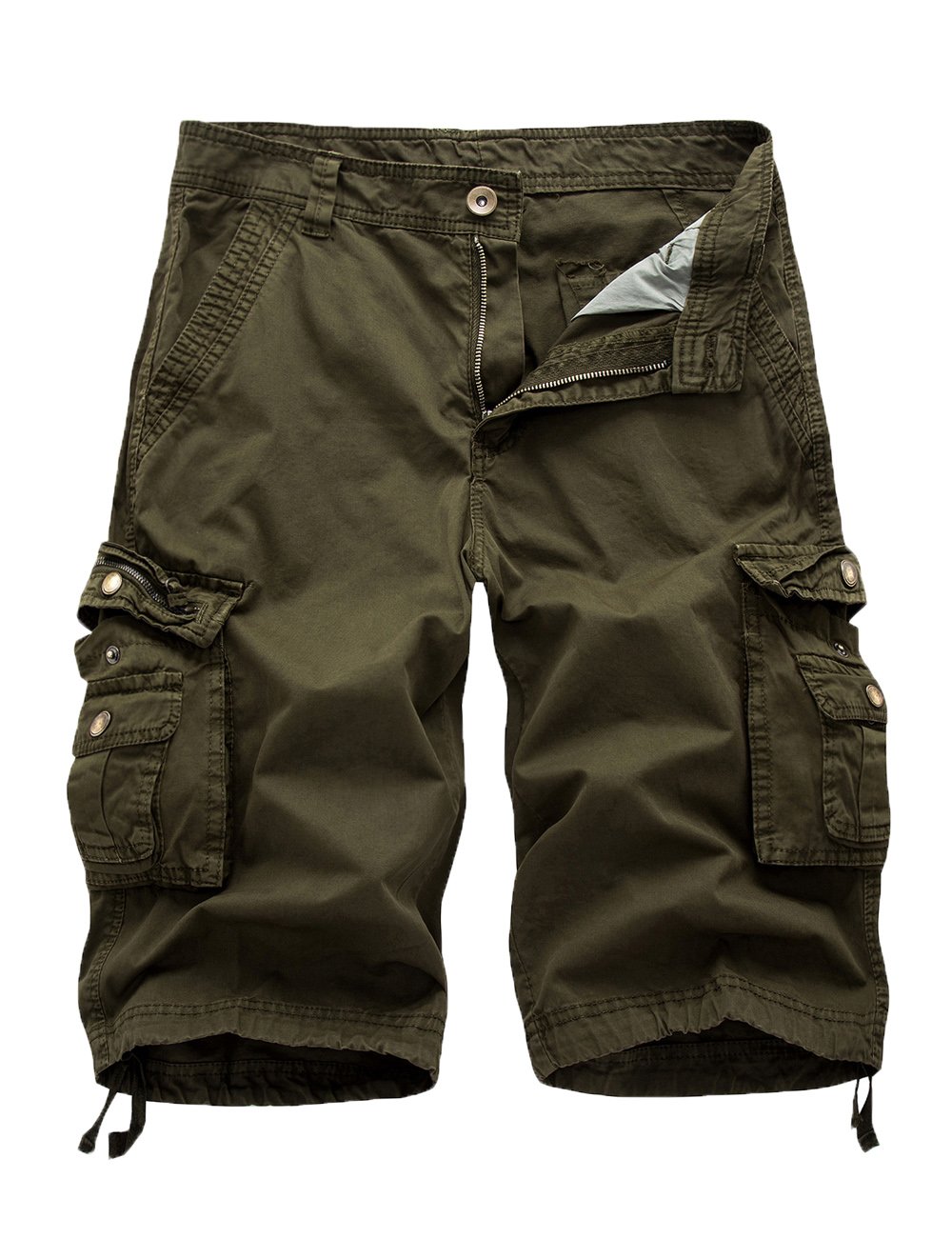 FOURSTEEDS Women's Cotton Loose Zipper Multi-Pockets Twill Bermuda Drawstring Women Cargo Shorts Army Green US 14