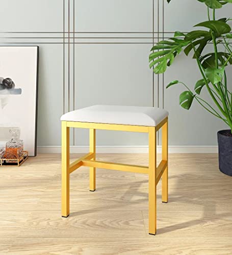 Vanity Bench Vanity Stool Chair for Bathroom Makeup Vanity Chair for Vanity Makeup Room Small Tall Gold White-NO pre-drilled Holes in The Bottom