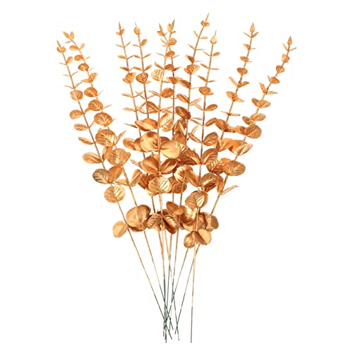 NOLITOY 10Pcs Eucalyptus Leaves Gold Home Decor Green Leaves Artificial Flowers Green Leaves Decor Faux Silver Eucalyptus Fall Decor Plants Artificial Greenery Stems Plastic Vase Decors