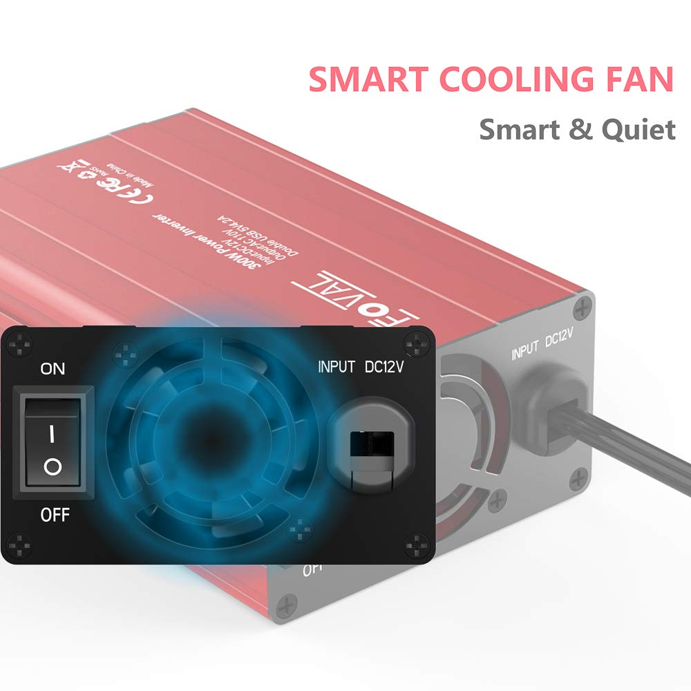 FOVAL Power Inverter 300W DC 12V to 110V AC Converter with 4.2A Dual USB Car Charger Red
