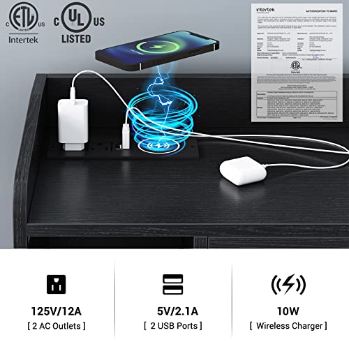 Saudism LED Nightstand with Wireless Charging Station, RGB Lights Night Stands for Bedroom, Smart Charging Bedside Table End Table with Two Drawers and Open Shelves (Black)