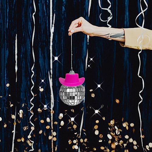 SPANSEE Pink Disco Ball Car Accessory,Disco Mirror Ornament,Disco Cowboy Hat Accessory,Car Ball,Disco Charm,Disco for Car,Cute Accessories