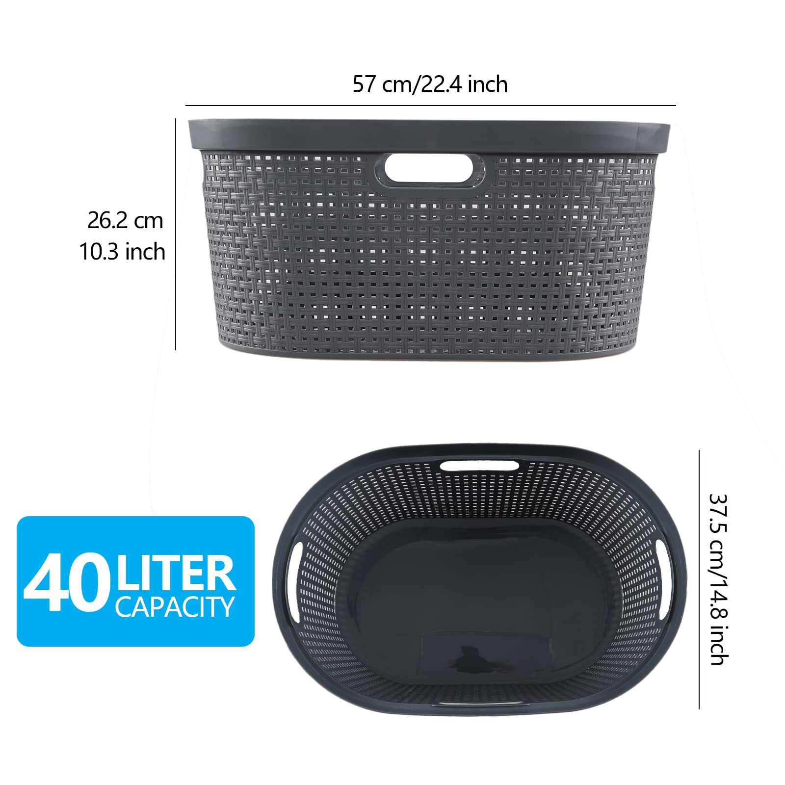 Wekioger 40 L Plastic Laundry Basket with Cutout Handles, 4 Packs, Large Clothes Hamper Storage Basket