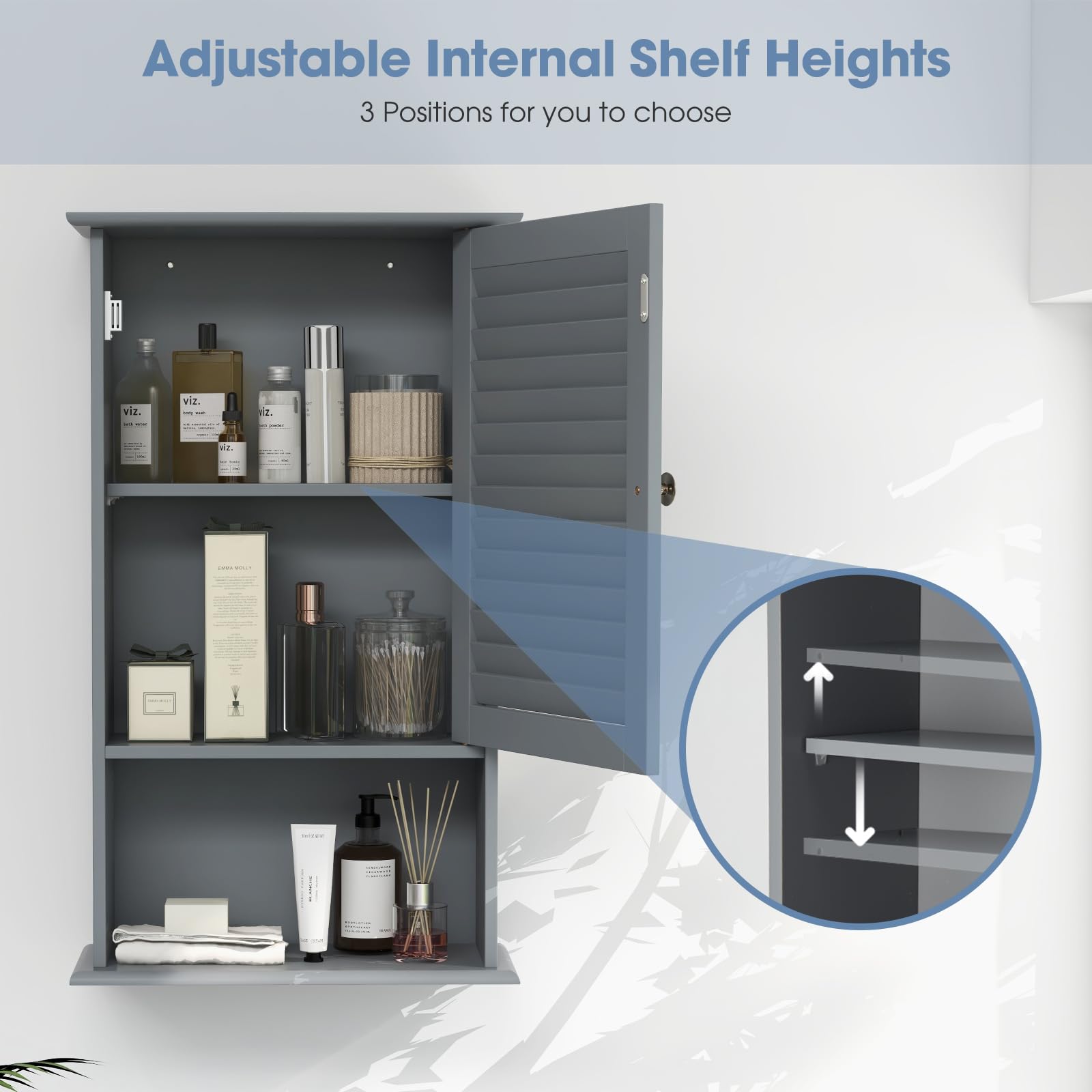 Safeplus Bathroom Wall Cabinet, Medicine Cabinet with Adjustable Shelves, Ideal for Bathroom, Kitchen, Living Room (Grey, BA7597)