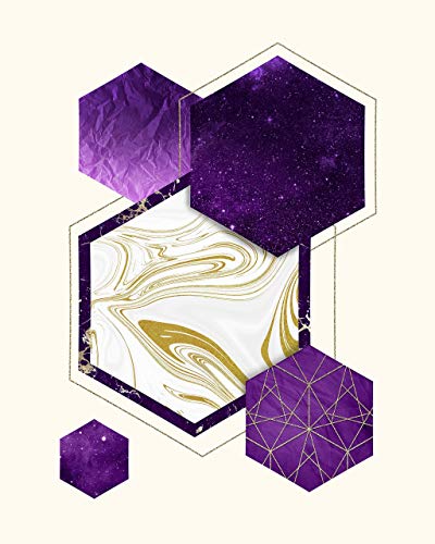 Modern Geometric Abstract Purple Gold Wall Art Decor Prints, 4 (8x10) Unframed Photos, Artwork Gifts Under 20 for Home Bathroom Bedroom Office Studio Lounge Architecture Design Student Teacher Fan