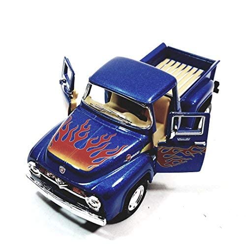 Kinsmart Ford F-100 1956 Navy Blue with Flames Pickup Truck 1/38 Scale Diecast Car