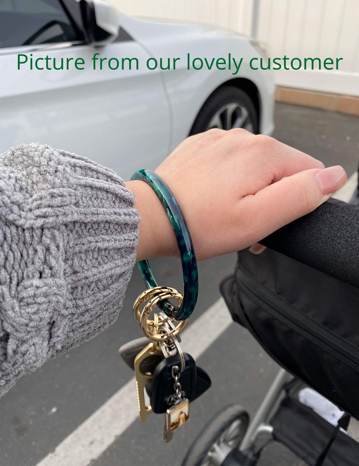 Heesch Bangle Key Ring Bracelet Keychain Key Ring Bracelet for Women, Acetate Circle Keyring for Wrist (Dark Green)