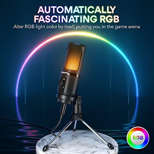 MAONO USB Gaming Microphone for PC, Computer Condenser Mic with Gain Knob, RGB Light, Tripod Stand for Recording, Podcasting, Streaming, Compatible with PS5 PS4 Mac Laptop Desktop (PM461TR RGB)