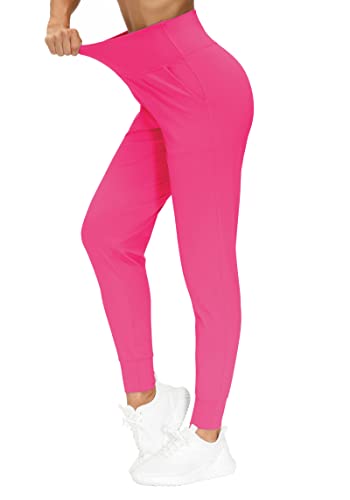 THE GYM PEOPLE Women's Joggers Pants Lightweight Athletic Leggings Tapered Lounge Pants for Workout, Yoga, Running (Large, Bright Pink)